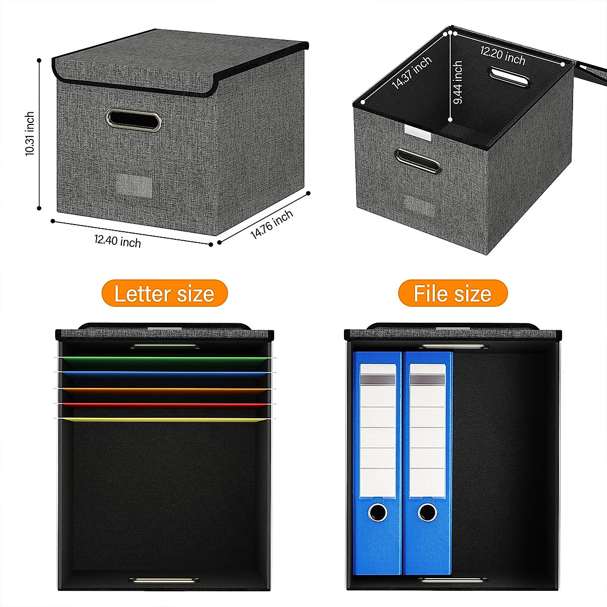 Forlogic File Organizer Box with Lid, Collapsible Linen File Box for Letter/Legal Folder, Filing Box, File Folder Organizer with Hanging Folders for File Storage in Office/Home