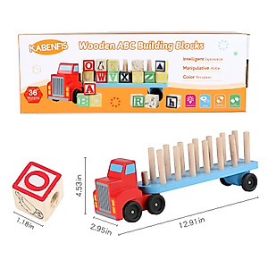 Wooden Alphabet Blocks Truck Wooden Building Blocks Car for Toddlers 28 pcs Stacking Blocks and A Truck Montessori Preschool Learning Toys for Toddlers
