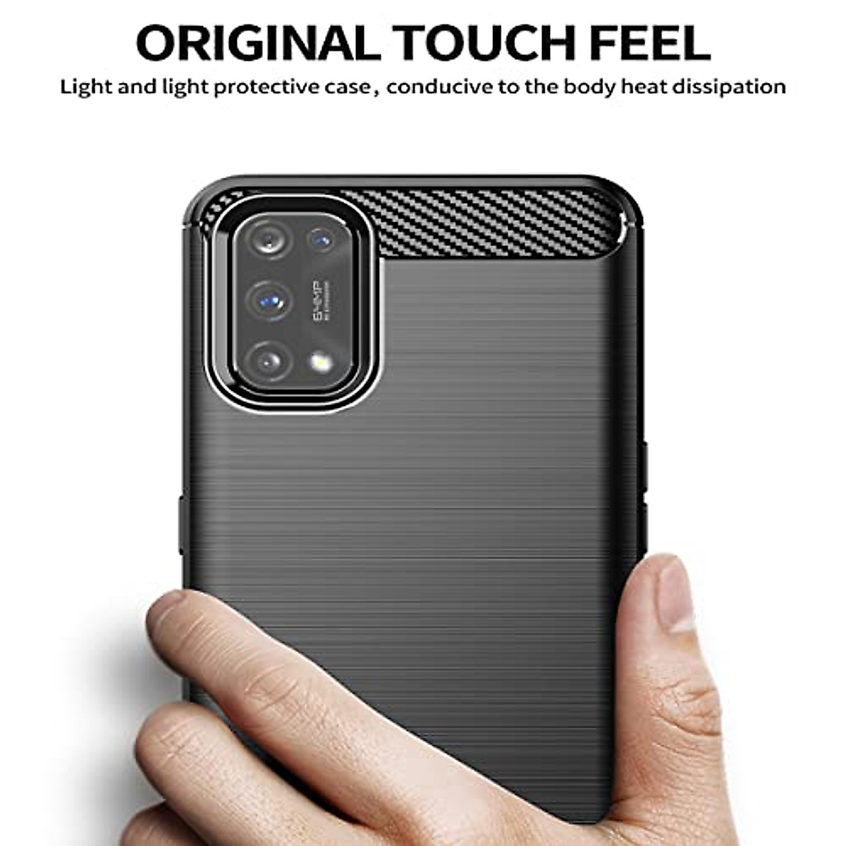 KOARWVC Phone Case for Realme 7 Pro Case RMX2170 Case Carbon Fiber Shockproof Rugged Shield Anti-Scratch Soft TPU Back Cover Protective Cases for Realme 7 Pro (Black)