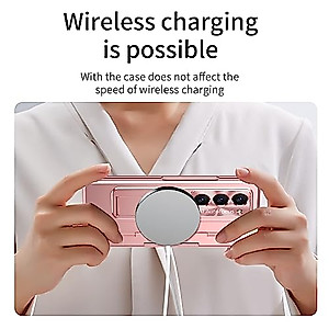 Breclar for Samsung Galaxy Z Fold 5 Case Hinge Coverage Protective Bulit-in Screen Protector Kickstand Plating PC All-Inclusive Cover for Z Fold 5 (Rose Gold)