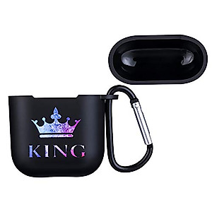 Fuguan King Queen Protective Silicone Case with Carabiner, Carrying Case for 1/2 Charging Case( 2 Kit 1)