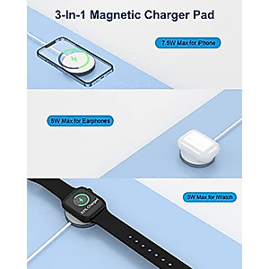 Basesailor Magnetic Wireless Charger with USB Adapter, 3 in 1 Portable Travel Cordless Qi Fast Charging Pad Station for MagSafe, iPhone 14 13 12 11 Plus Pro Max Mini,AirPods 3 2 Pro,Samsung S23 S22