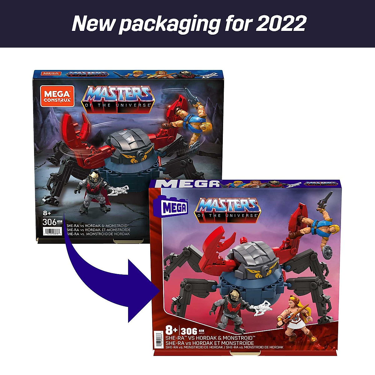 MEGA Masters of The Universe Building Set, She-Ra vs Hordak & Monstroid with 306 Pieces, 3 Poseable Micro Action Figures, for Adult Collectors