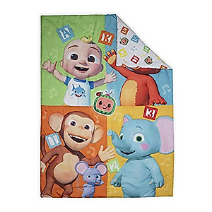 CoComelon 4 Piece Toddler Bedding Set - Includes Quilted Comforter, Fitted Sheet, Top Sheet, and Pillow Case - Letters and Music Design