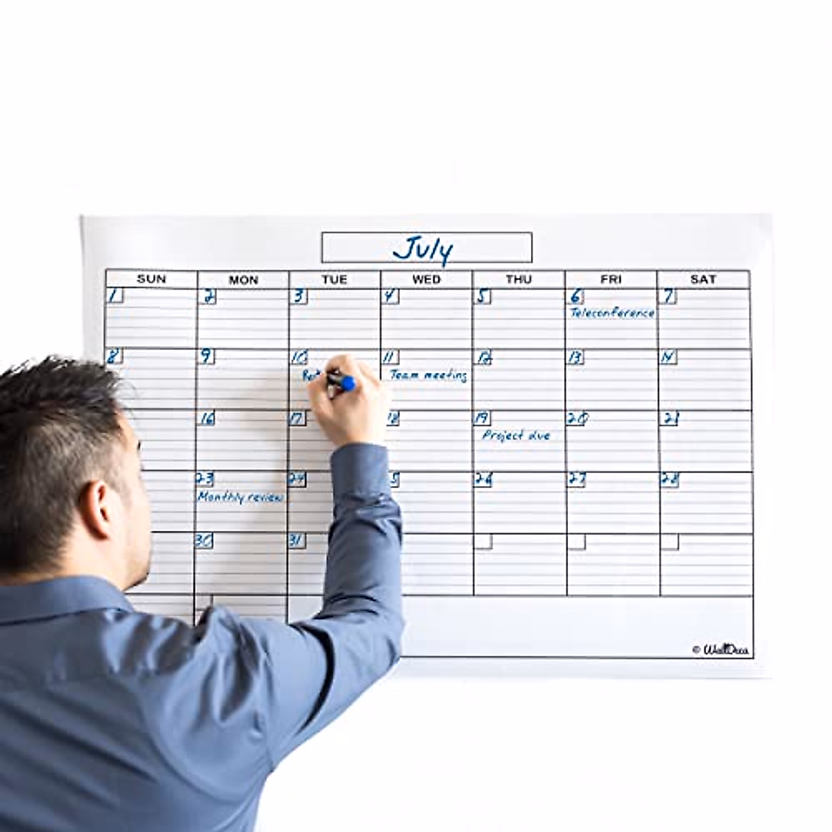 WallDeca Monthly Dry Erase Wall Calendar Planner Whiteboard: Wipe Off Erasable Calendar | Use in Classroom, Office, Home, Kitchen! (24 x 36 Inch)