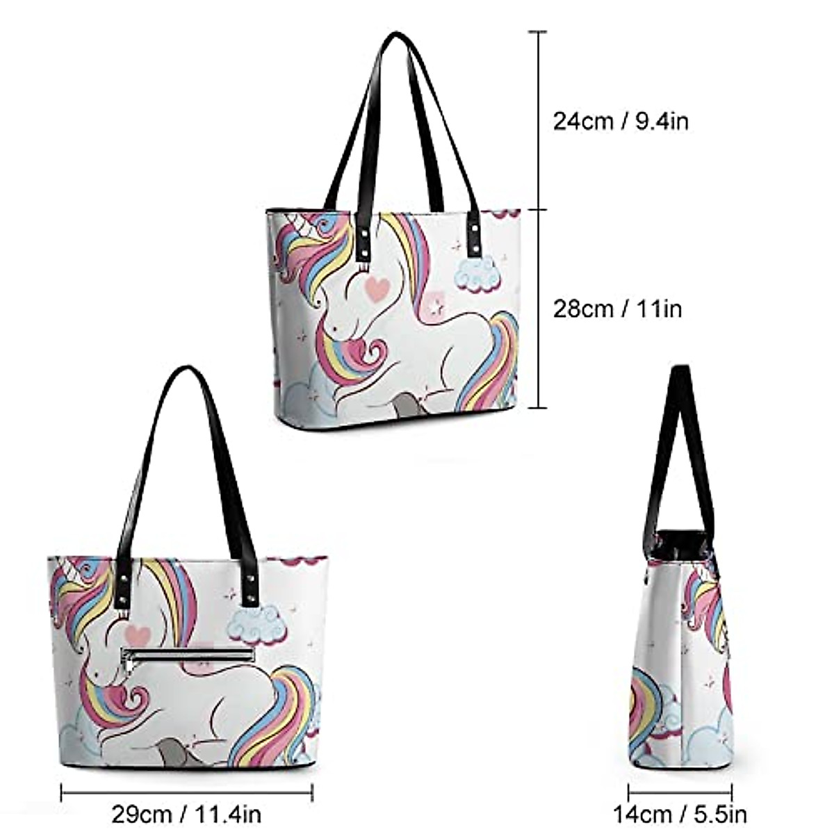 Womens Handbag Unicorn And Clouds Pattern Leather Tote Bag Top Handle Satchel Bags For Lady