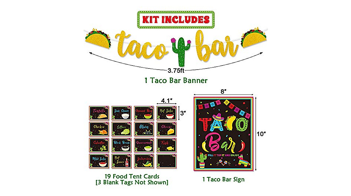 Kitticcino Taco Bar Decoration Kit for Cinco de Mayo & Parties