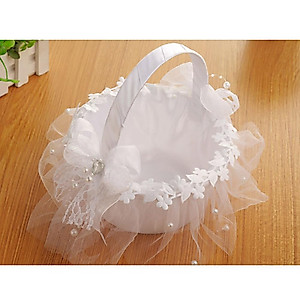 Abaodam White Hamper White Basket Flower Girl Baskets Lace Bridal Basket White Flower Basket Lace Satin Basket Pendant Drill Flower Girl Baskets for Weddings Baskert for Wedding Wedding Basket White