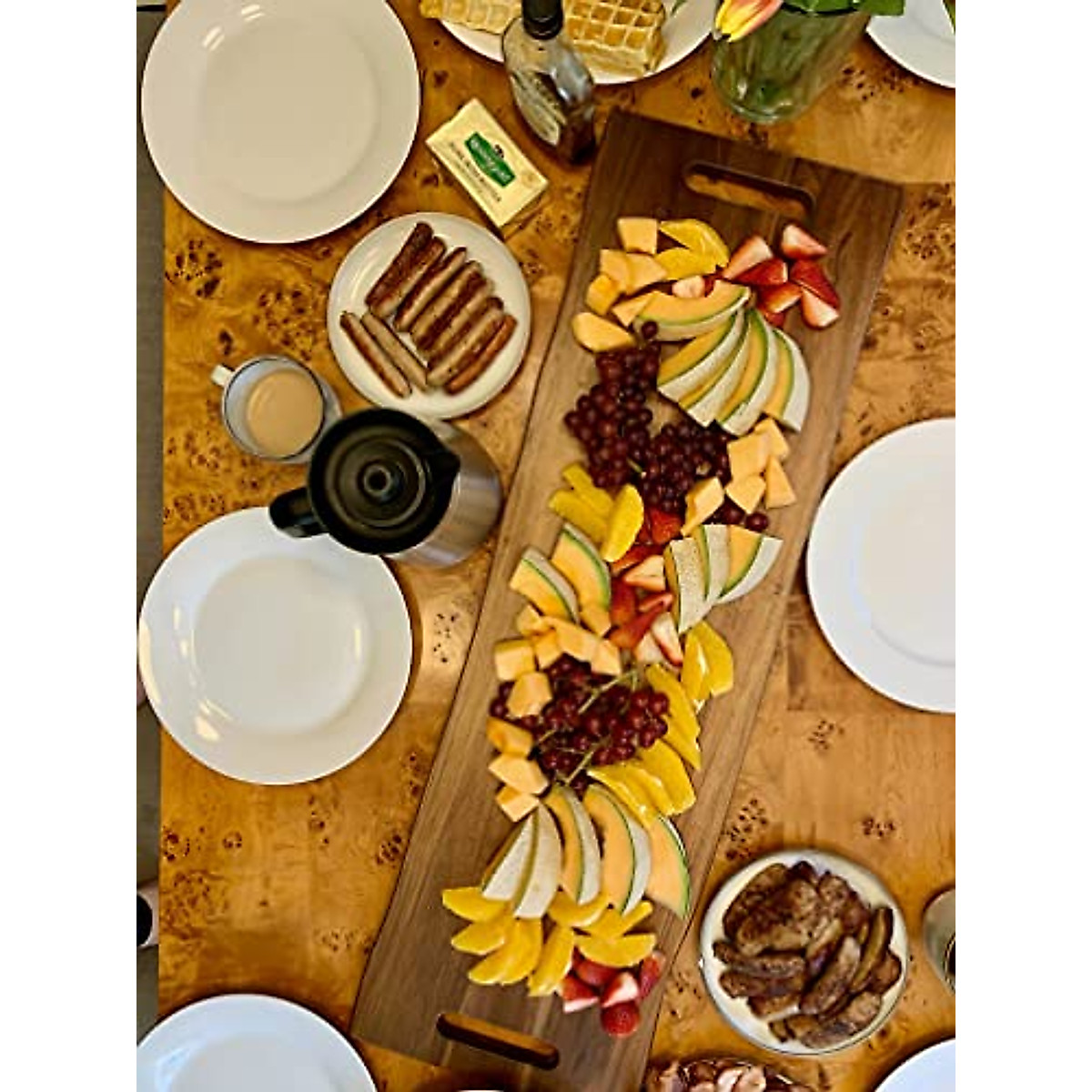 BIRDROCK HOME 36" Acacia Wooden Cheese Serving Board with Handles - Extra Long - Party Charcuterie for Appetizers Food Kitchen Platter - Bread Meat Fruit Display - Natural Wood - Espresso