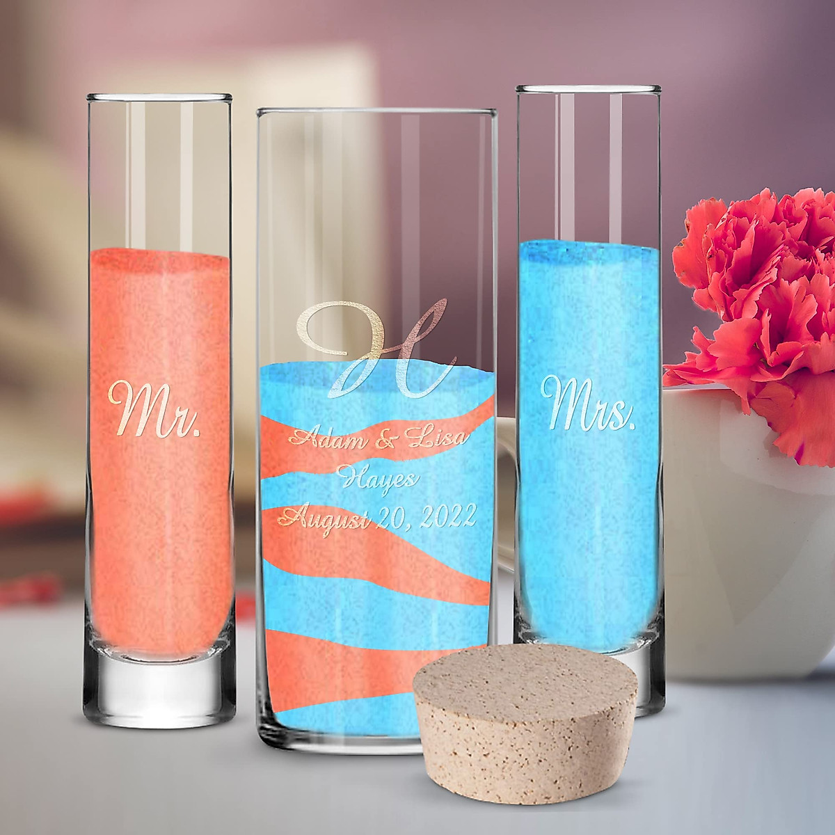 Personalized Monogram Unity Sand Ceremony Set, Wedding Accessories for Reception and Ceremony Unity Set, Sand Ceremony Kit for Wedding, Blended Family Unity Set, Cylinder Set w/Cork
