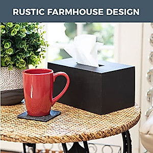 Crutello Rustic Farmhouse Tissue Box Cover - Wooden Black Rectangular Tissue Holder Easy to Refill - 5” x 9“