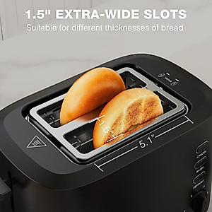 Anfilank Compact 2 Slice Toaster with 1.5" Extra Wide Slots, Built-in Warming Rack & Removable Crumb Tray - 6 Browning Options, with Defrost, Bagel, and Cancel Function - Matte Black