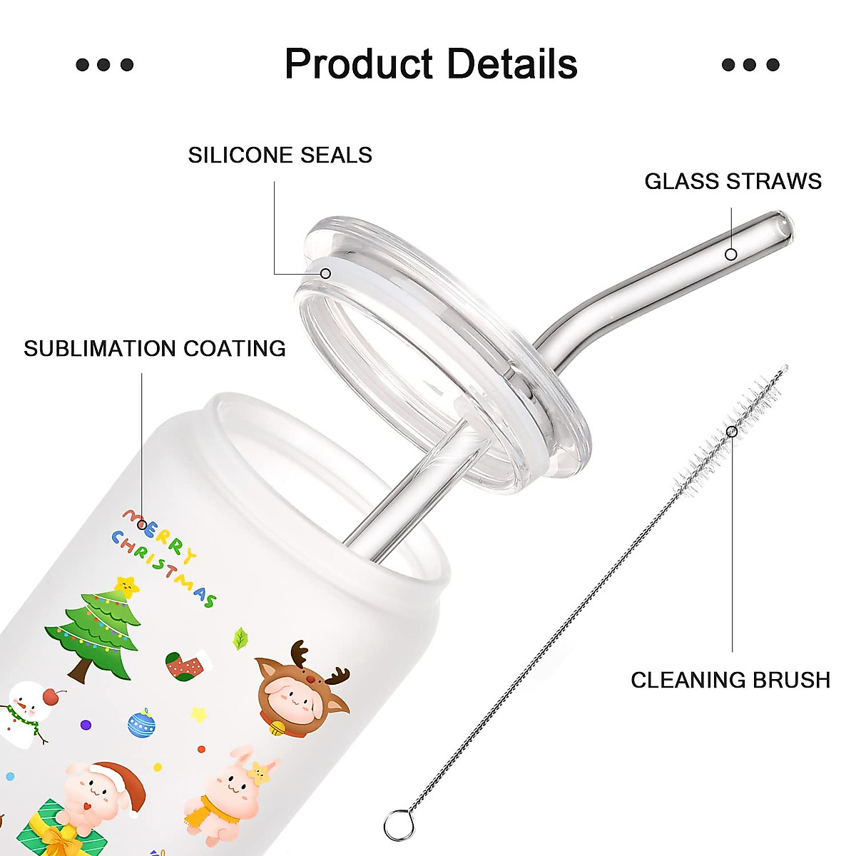 JMScape Sublimation Glass Cans Blanks with Plastic Lids and Straws 8pcs Set - 16oz Frosted Glass Cups, Sublimation Beer Can Glass Tumblers for Iced Coffee Juice Soda Drinks