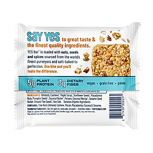 YES Bar – Salted Maple Pecan – Plant Based Protein, Decadent Snack Bar – Vegan, Paleo, Gluten Free, Dairy Free, Low Sugar, Healthy Snack, Breakfast, Low Carb, Keto Friendly (6 Count)