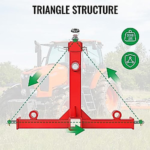 RbhAuto 3 Point Hitch Receiver, 3000lbs Capacity 2" Trailer Hitch for Category 1 Tractors with Trailer Ball Gooseneck Drawbar
