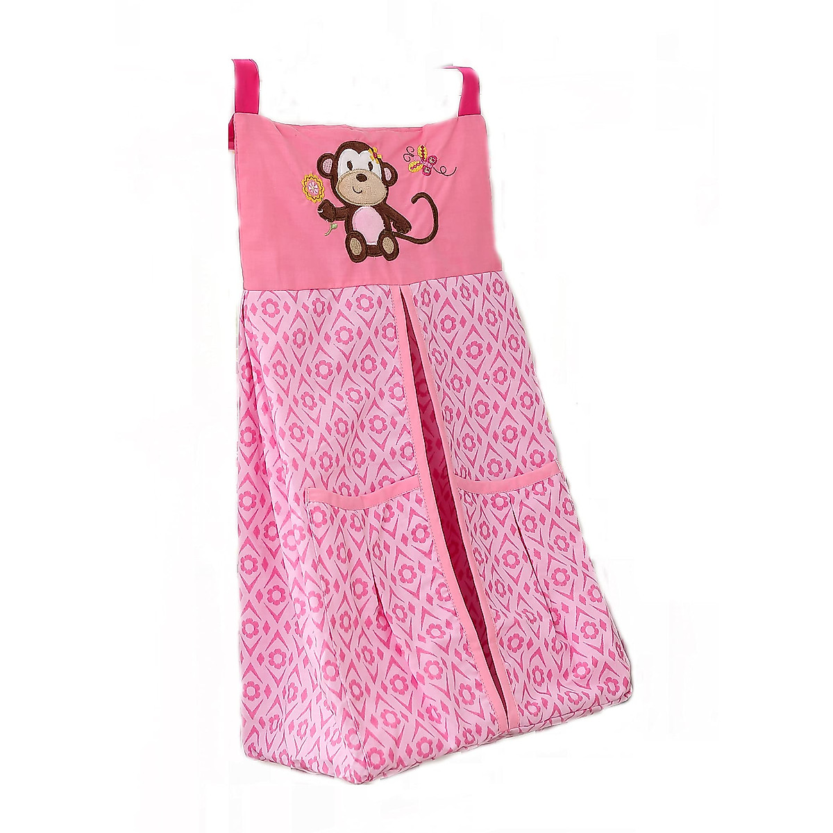 4 PCs Pink Animal Safari Nursery Crib Bedding Set 1 Quilt 1 Fitted Sheet 1 Skirt 1 Diaper Storage Bag