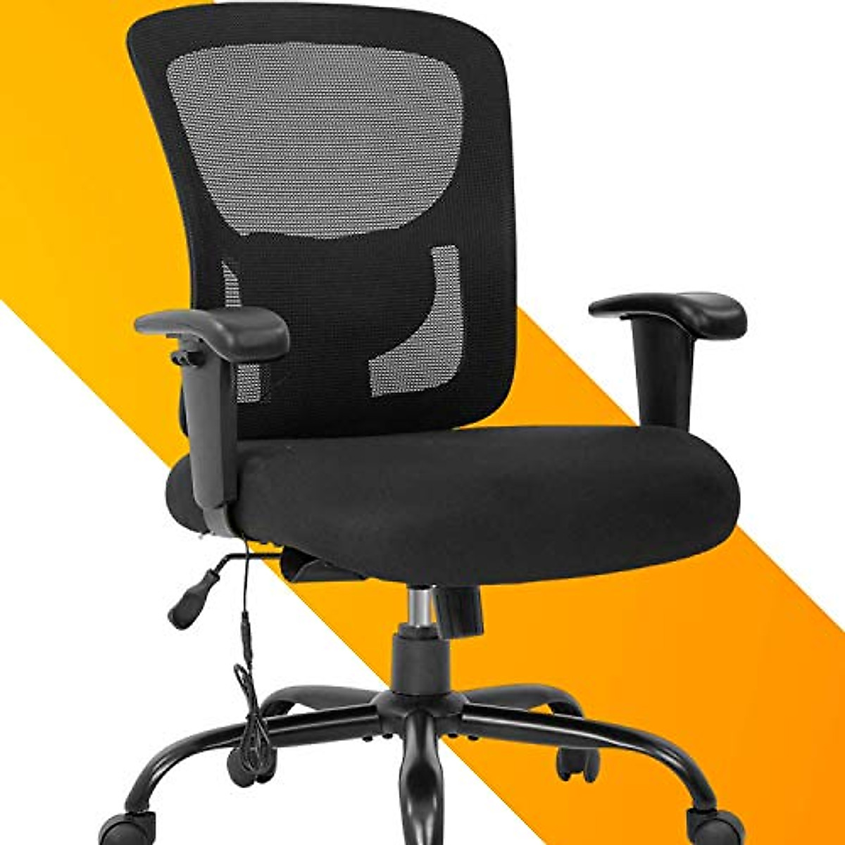 Big and Tall Executive Office Chair - 400lbs Adjustable Height PU Leather Swivel Ergonomic Desk Chair w/Thick Padding Headrest & Massage Lumbar Support Arms for Home Office Black