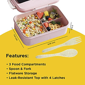 Bento Style Lunch Box - Wheat Straw Bento Box with Utensils, 3 Dividers, & Flatware Storage - Microwavable, Freezable, Dishwasher Safe, & Leakproof Lunch Container by O-Yaki - Blue Green/Teal