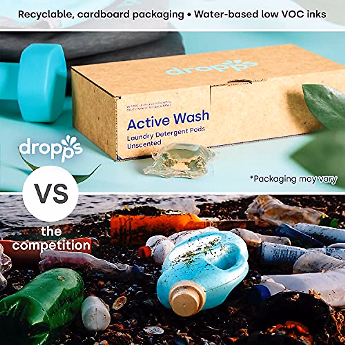 Dropps Active Wash Laundry Detergent Pods: Unscented | 24 Count | HE Compatible + All Washers | Cold Wash + All Temperatures | Sport Detergent | Low Waste Packaging