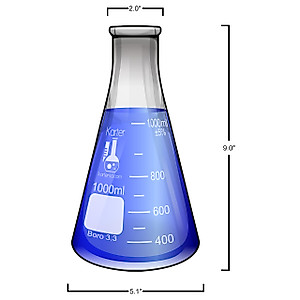 1000ml Narrow Mouth Erlenmeyer Flask, 3.3 Borosilicate Glass, Karter Scientific 213G22 (Single)