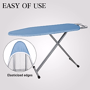 ZOES HOMEWARE Ironing Board Cover and Pad | 100% Cotton Cover with Padding Standard Size with Aluminum Coating | Heat-Reflective Ironing Board with Elastic Edges Set | 54"x15" Blue