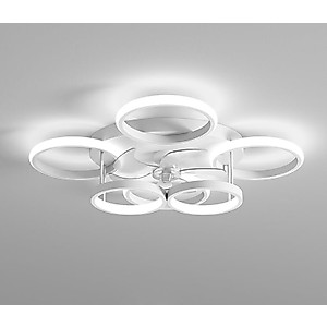 Anyeark Low Profile Ceiling Fan with Light Modern, Bedroom Ceiling Smart Fan with LED, Fandelier Ceiling Fan Flush Mount 25.6-inch, 3000K-6500K Stepless Color Change, Assembly Required (White)