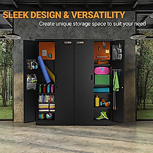METALTIGER Metal Storage Cabinet - Digital Lock Multifunctional Garage Storage Cabinet with Doors, Adjustable Shelf Height and Leg Levelers, Includes Pegboard and Accessories (Black)