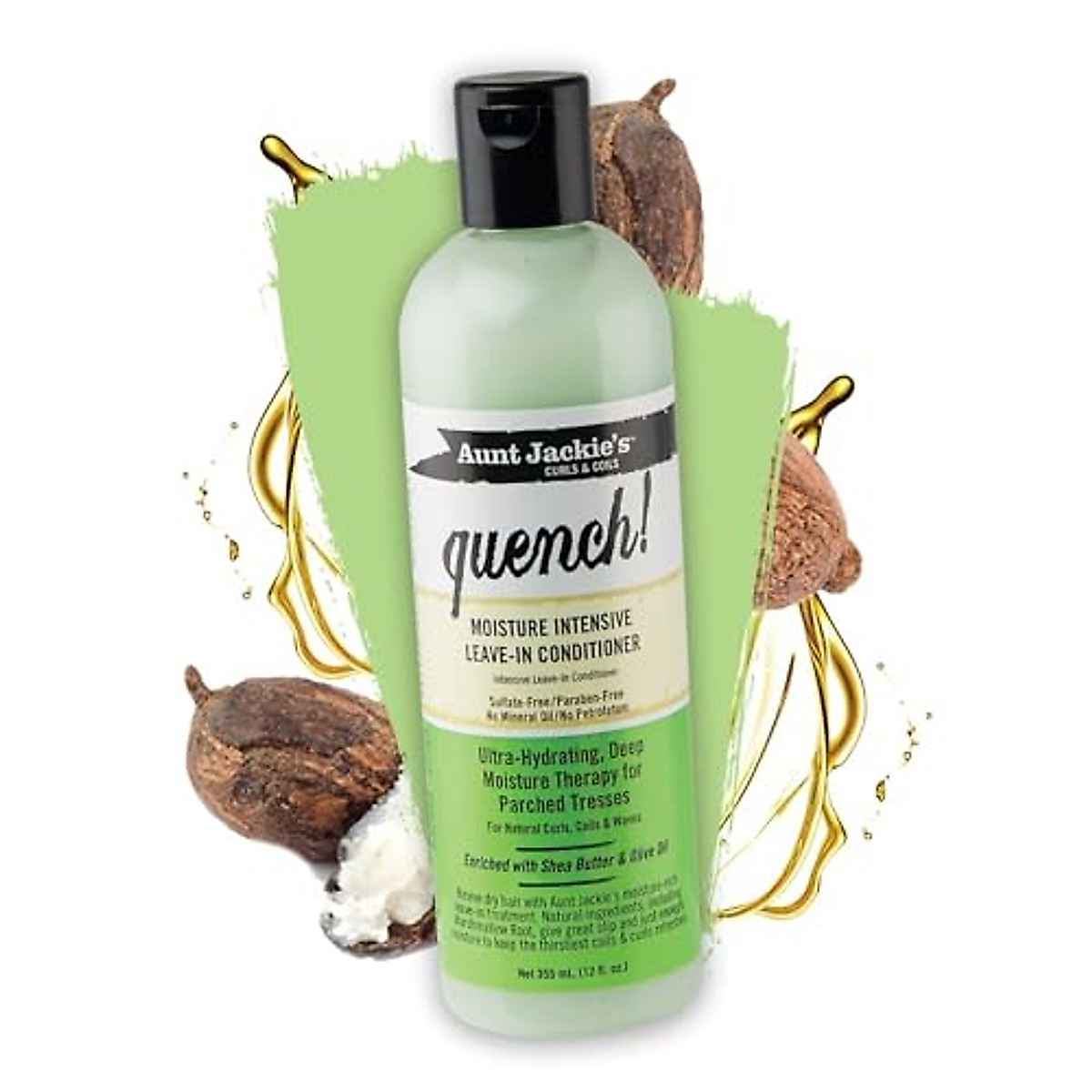 Aunt Jackie's Curls and Coils Quench Moisture Intensive Leave-In Hair Conditioner for Natural Curls, Coils and Waves, Enriched with Shea Butter, 12 oz