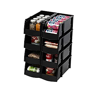 IRIS USA Inc. 13" x 6" x 5" Large Plastic Stackable Open Front Organizer bin Caddy Basket for Refrigerator Freezer Kitchen Pantry Cabinet Workshop Garage Classroom Office Crafts Supplies 8 Pack Black