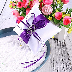 Wedding Ring Pillow, 4 x 4Inch Purple Bridal Ring Bearer Holder Cushion Double Heart Wedding Ring Box Wedding Accessories Decoration Supplies