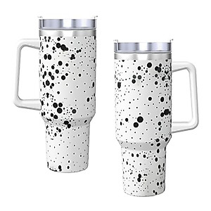 HULIBIN Black And White Dot Print Double Deck Stainless Steel Travel Coffee Cup With Lid 40 Oz Ice Bully Cup