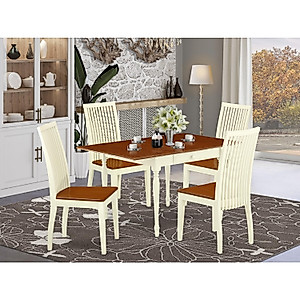 HomeStock Urban Upmarket 5 Pieces Dining Table Set - Strong Drop Leaf Solid Wood Dining Table and 4 Solid Wood Seat Kitchen Chairs, Buttermilk and Cherry Finish