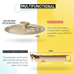 Dr.HOWS DANZI Cookware Set, PFOA-free Nonstick Ceramic Coated Pots and Pans for 3-4 People, Multi-size Lid, Detachable Handle, For Gas, Electric, Halogen, Induction stoves PFOA free (8P Set)