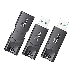 KEXIN Flash Drive 64GB USB 3.0 Flash Drive Thumb Drive 64 GB USB Drive Bulk Jump Drive 64G Memory Stick Jump Drive with LED Light for Data Storage Black 3 Pack