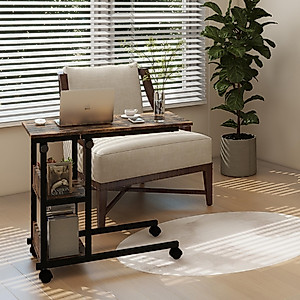 FLEXISPOT Adjustable C Table with Wheels, Mobile Snack Side End Table Sofa Couch Bedside Table Laptop Rolling Cart TV Tray Night Stand with Storage Shelves for Small Space Side Table,Rustic Brown