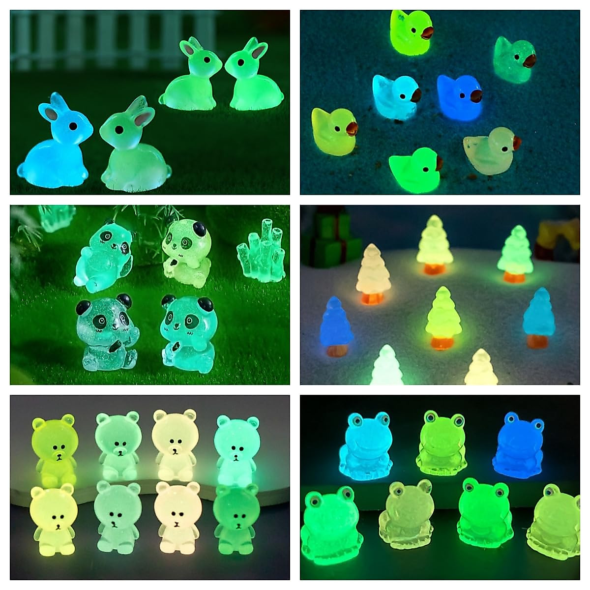 ElpizoFos 130pcs Various Luminous Mini Resin Animal Figurines Glow in The Dark Miniature Figures Ornament Fairy Garden Accessories Aquarium Landscape Bonsai Dollhouse Decor