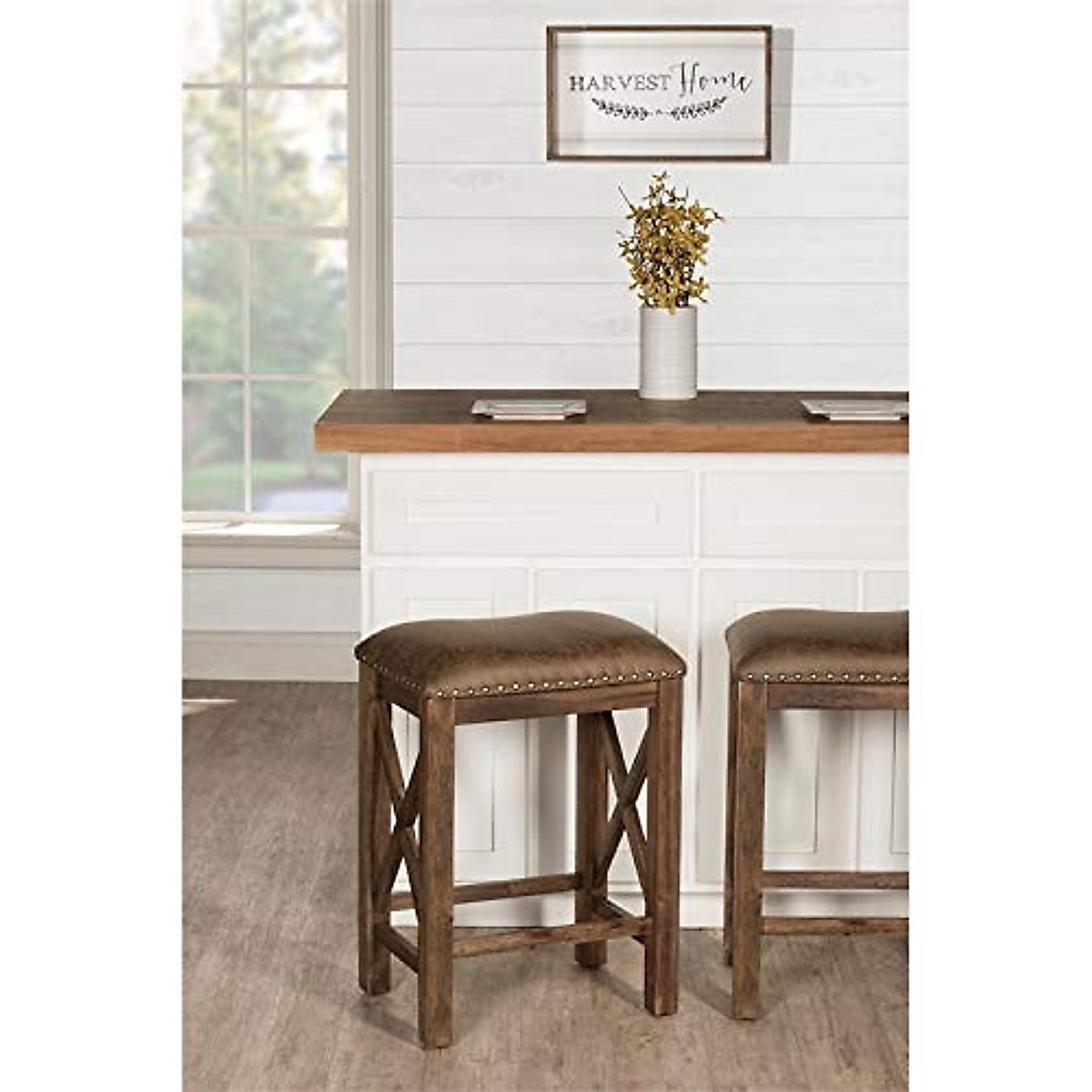 Hillsdale Furniture Willow Bend Stationary Backless Counter Height Stools, Set of 2, Antique Brown Walnut