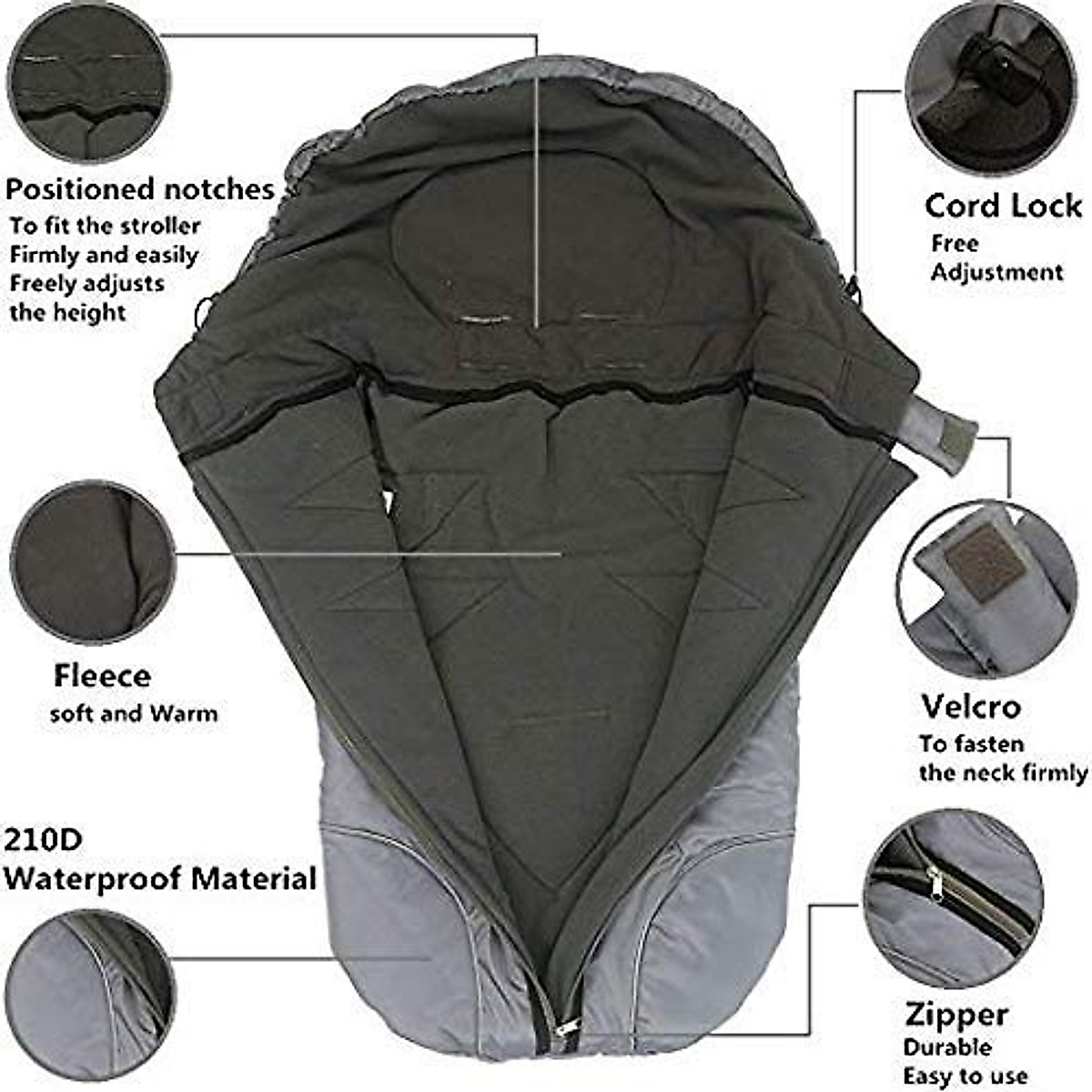 Berocia Waterproof Universal Warm Baby Stroller Sleeping Bunting Bag Toddler Footmuff Sack Cold Weather Grey