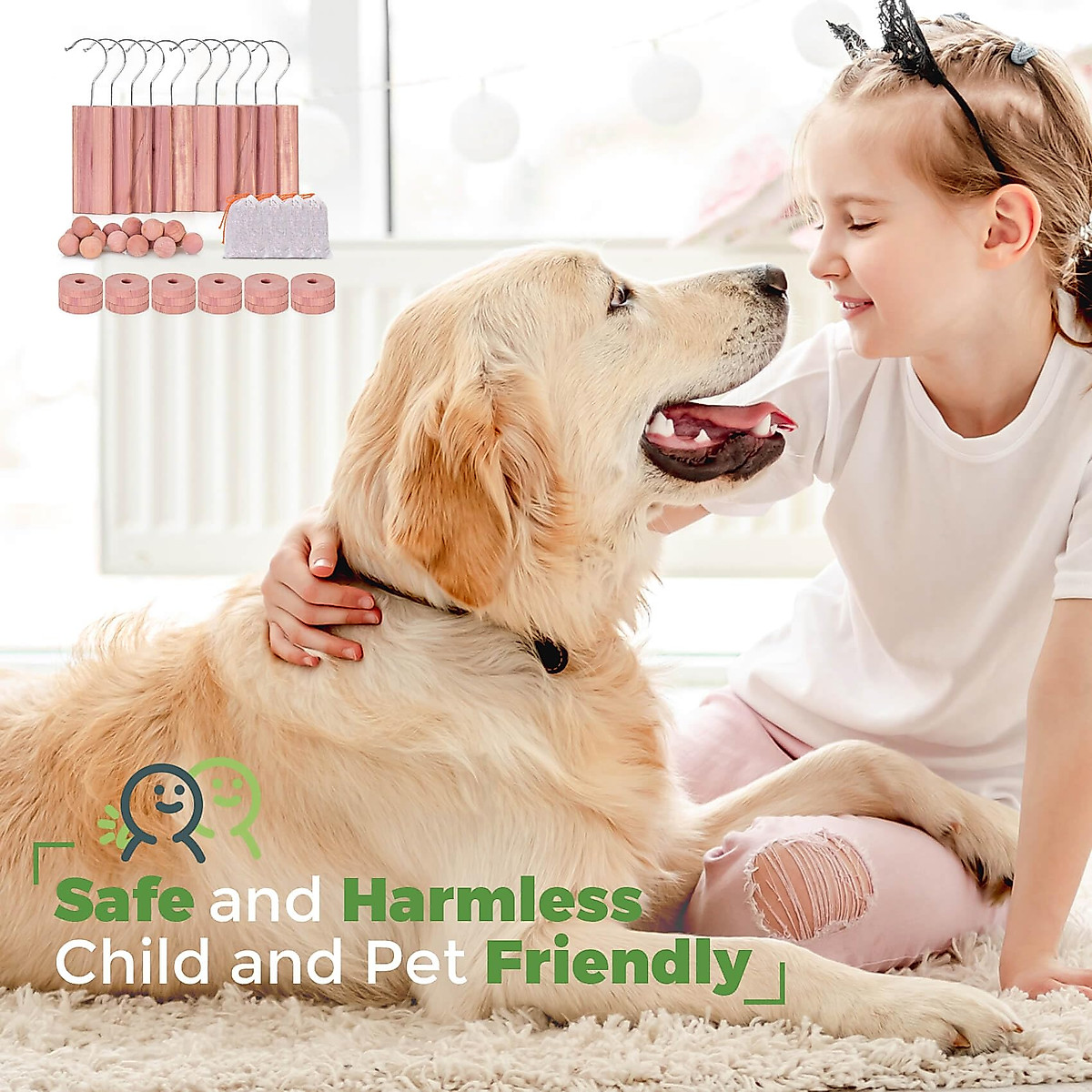 Ucomins Cedar Blocks 50Pack, Red Cedar Rings, Balls & Sachets for Closet and Drawer Storage, Scented Cedarwood for Clothes