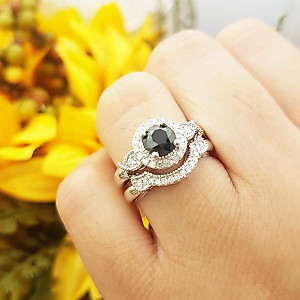 Dazzlingrock Collection 1.10 Carat (ctw) 10K Round Black & White Diamond Ladies Engagement Ring Set 1 CT, White Gold, Size 7.5