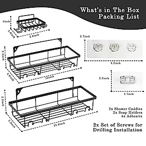 WWW Adhesive Corner Shower Caddy, 4-Pack Adhesive Shower Organizer Shower Shelves No Drilling with 2 Soap Holders for Washroom Bathroom Kitchen
