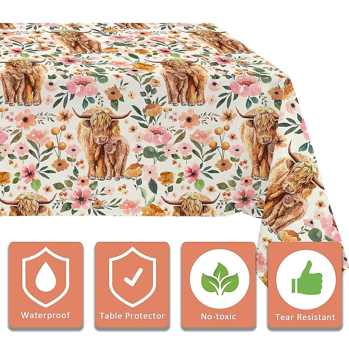 Yuzioey 3 Pack Highland Cow Tablecloths Western Cow Table Cover, Highland Cow Baby Shower Decorations, 108" x 54" Highland Cow Birthday Party Supplies
