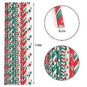 250 Pieces Christmas Paper Straws, 10 Patterns Disposable Mixed Stripe Holiday Paper Straws for Christmas Party Favors