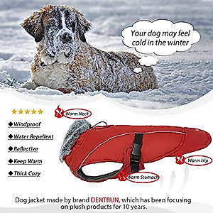 DENTRUN Dog Cold Weather Coats Winter Warm Dog Coat Windproof Cozy Dog Jacket Thick Fleece Vest Water Repellent Apparel with Harness/Leash Hole & Reflective for Outdoor Small Medium Large Dogs