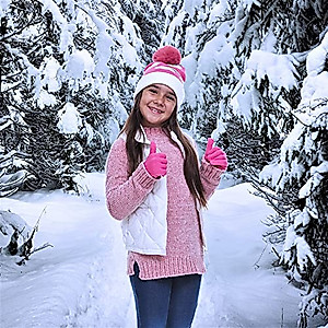 Polar Wear Girls Hat & Glove Sets-Kids Cold Weather Winter Accessories-Childrens pom pom Hat sets-Big Girls 2 Pc Beanie Sets