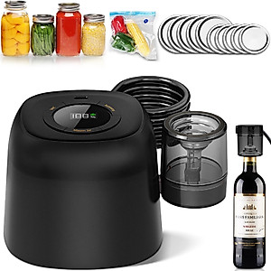 3 in 1 Electric Mason Jar Vacuum Sealer Kit with External Assembly Vacuum Pump for Food Storage, Automatic Vacuum Sealer Compatible with Vacuum Bag,Wine Bottle,Wide Mouth and Regular Mouth Mason Jars