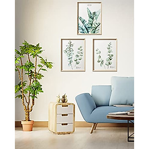 HesenDot Framed Wall Art，Botanical Prints for Bedroom, Minimalist 3 Piece Wood Art Wall Decor Aesthetic, 16x12in High Frame Design Prints Flower Green Eucalyptus Leaf Artworks, MDF Framed Poster for Kitchen, Bathroom, Bedroom Set of 3