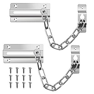 Door Chain Lock, 2 Pack Stainless Steel Chain Locks with 12 Screws, Sliver Security Thickened Chain Guard with Lock for Inside Door Kids Home Safety