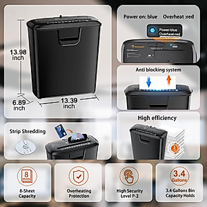 Bonsaii Paper Shredder for Home, 8-Sheet StripCut CD and Credit Card Paper Shredder for Home Office Use, Shredder Machine with Overheat and Overload Protection, 3.4 Gallons Wastebasket,Black (S120-C)