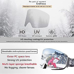 SooGree Ski Goggles - Over Glasses Ski/Snowboard Goggles for Men, Women & Youth Snow Goggles Glasses UV Protection Anti-Fog